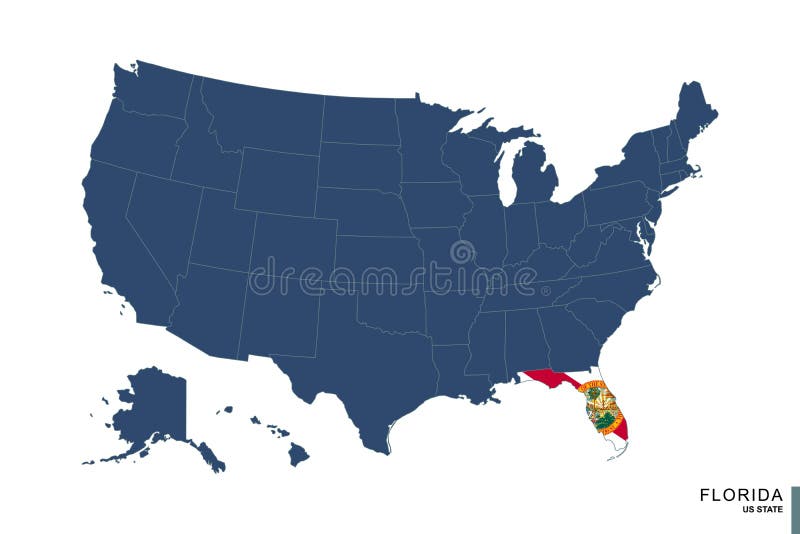 State of Florida on Blue Map of United States of America. Flag and Map ...