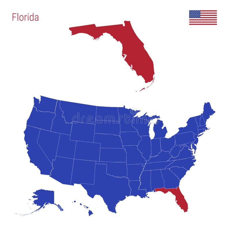 The State of Florida is Highlighted in Red. Vector Map of the United ...