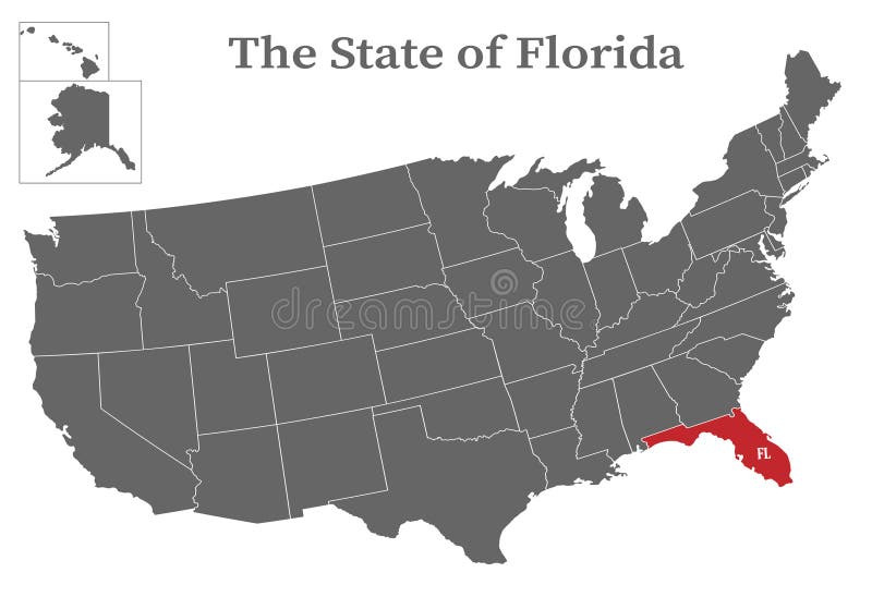 The State of Florida on the Map of the United States of America is ...