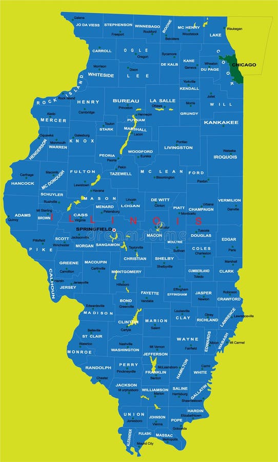 State of Illinois Political Map Stock Vector - Illustration of state ...