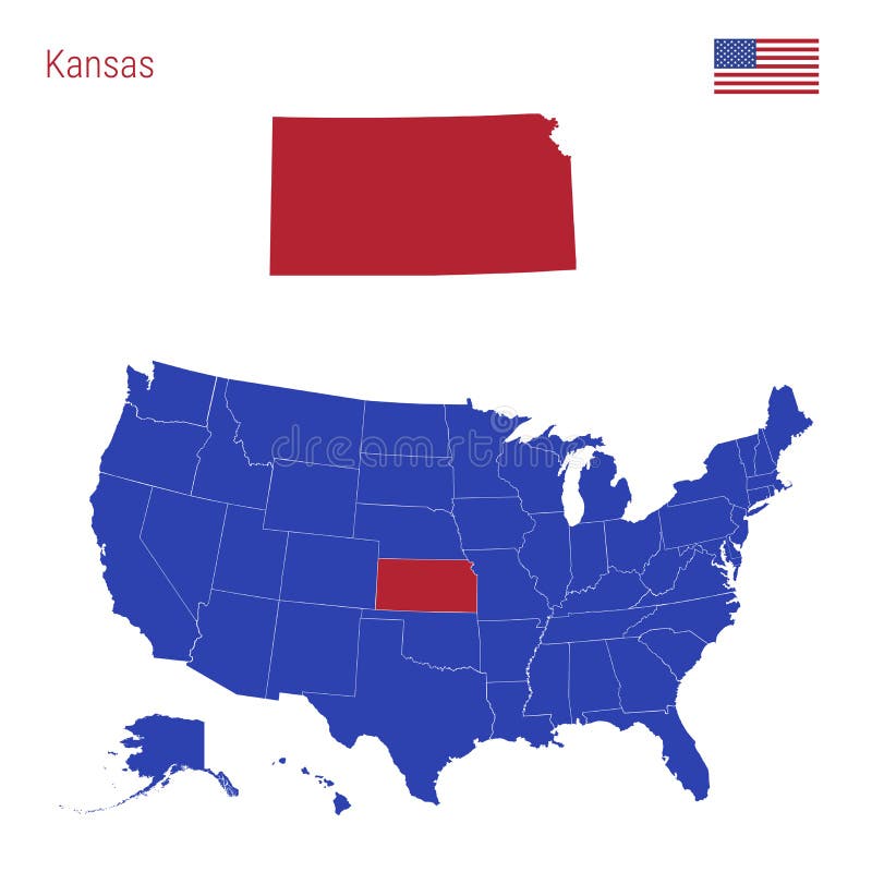 Kansas Red Highlighted in Map of the United States of America Stock ...