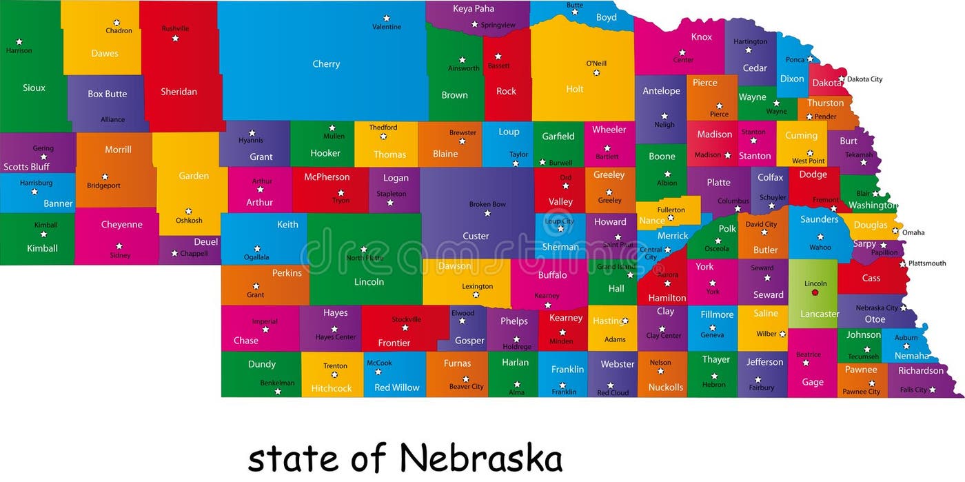 Nebraska State Map Counties Stock Illustrations – 357 Nebraska State ...