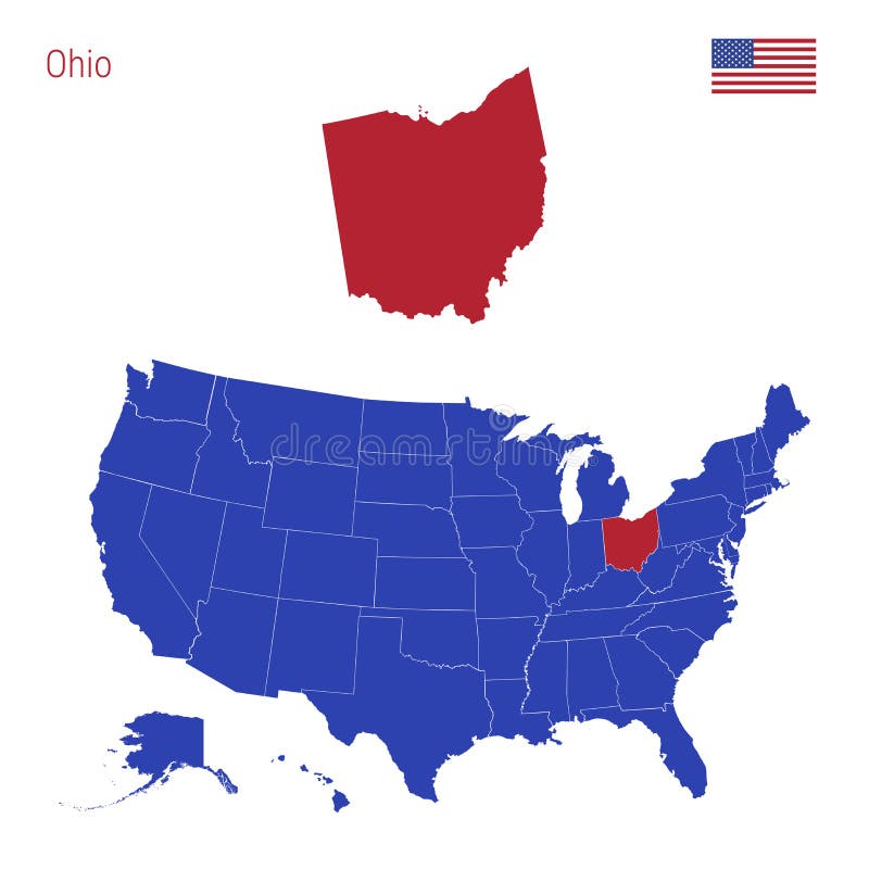 Ohio Red Highlighted in Map of the United States of America Stock ...