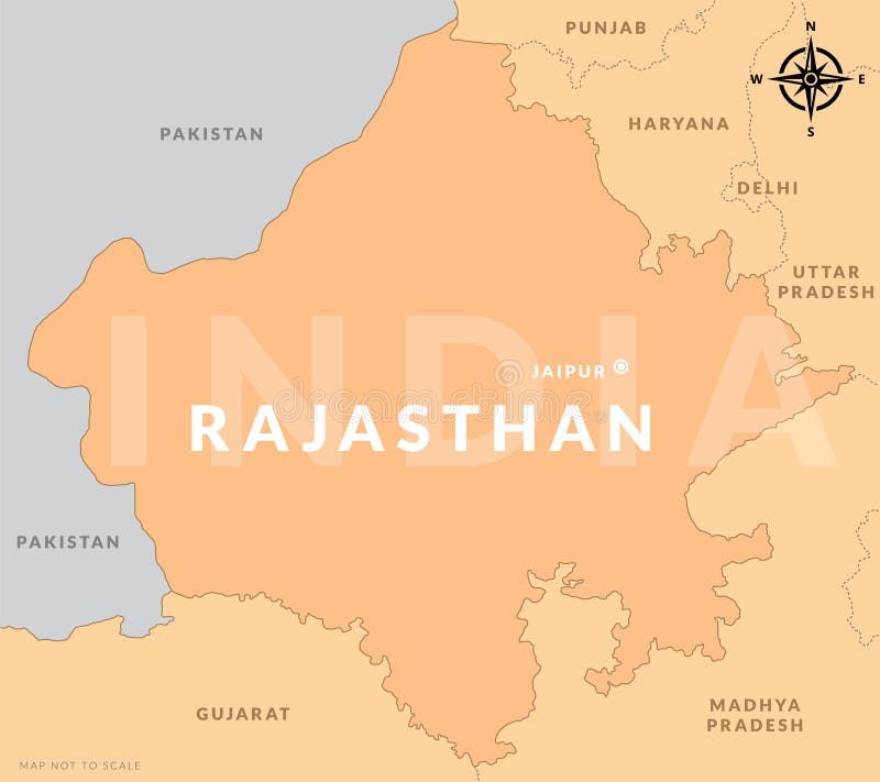 State of Rajasthan India with Capital City Jaipur Hand Drawn Map Stock ...