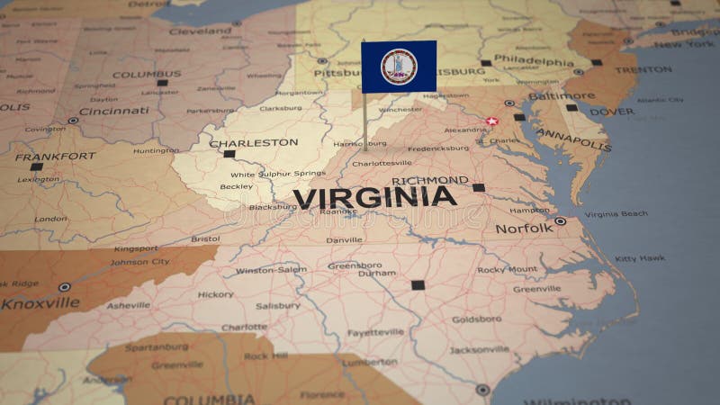Virginia Map with State Flag Stock Video - Video of aerial, capital ...