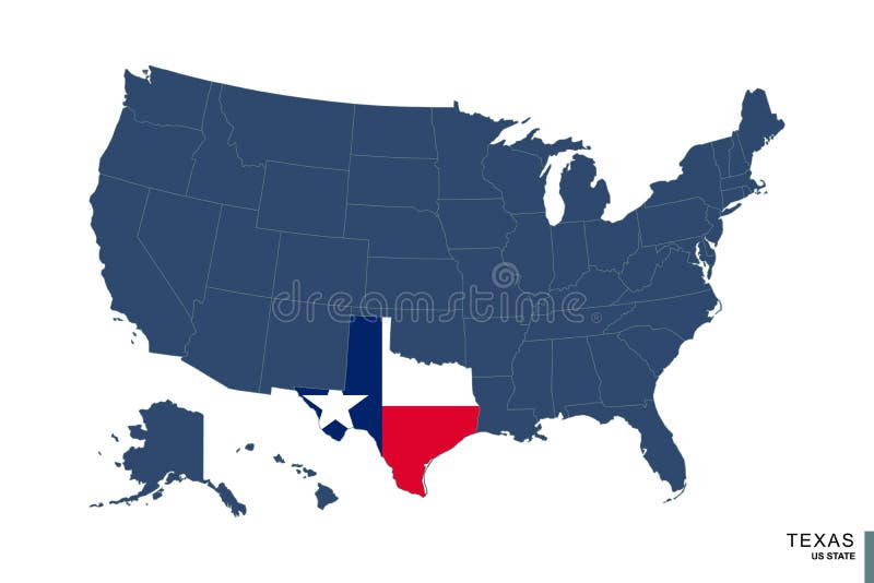 State of Texas on Blue Map of United States of America. Flag and Map of ...