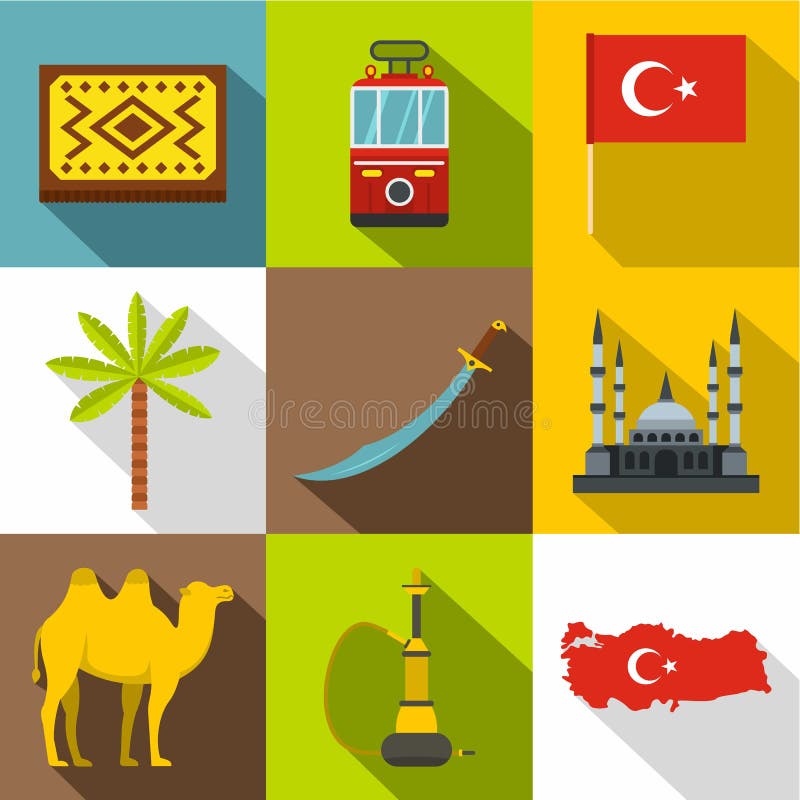State of Turkey Icon Set, Flat Style Stock Vector - Illustration of ...
