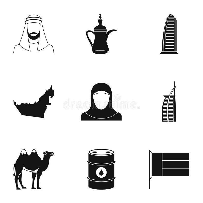 State of UAE Icons Set, Simple Style Stock Vector - Illustration of ...