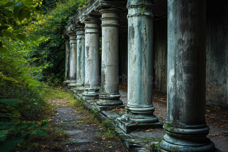 Ancient Columns Enveloped by Ivy Stock Photo - Image of greenery ...