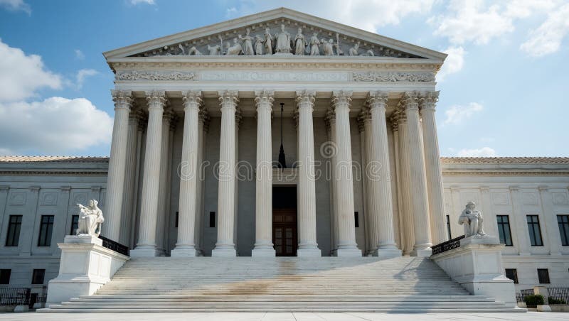 Stately Government Building with Flag Columns and Grand Doors Stock ...