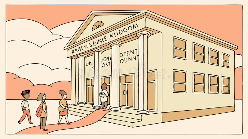 Stately Traditional University Building with Pillars and Students ...