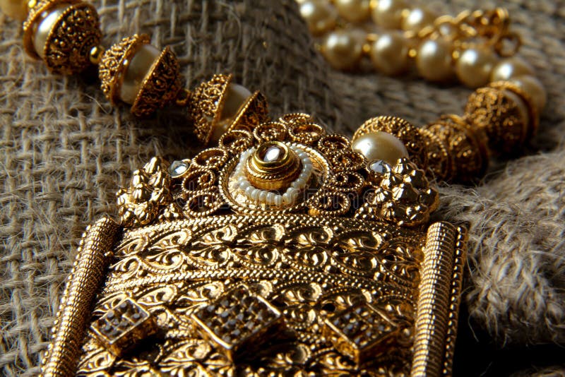 Statement Necklace with Gold and Pearls Stock Photo - Image of ...