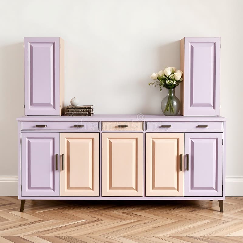 A Statement Sideboard with Pastel Panels on a Gradient of Lilac and ...