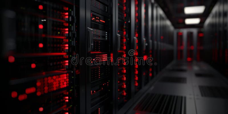 A Stateoftheart Modern Data Center Featuring Captivating Red Lighting ...