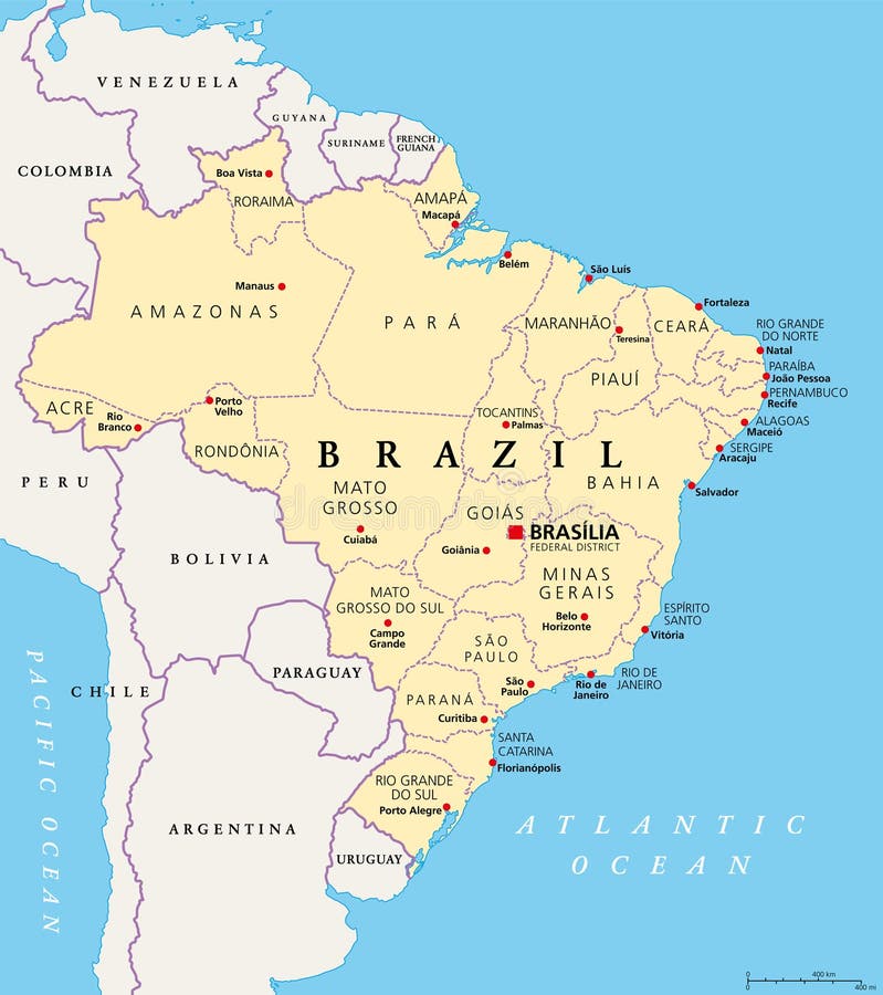 States of Brazil, Federative Units with Capitals, Gray Political Map ...