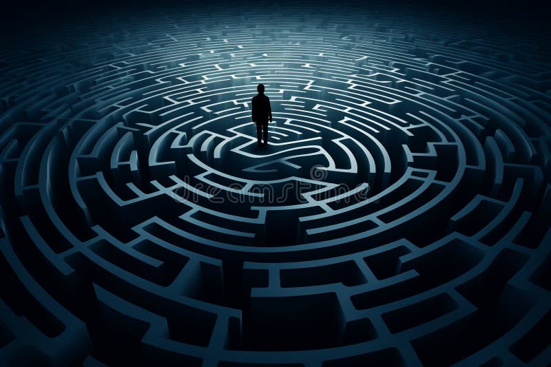 Man Silhouette in Maze or Labyrinth. Generative AI Stock Illustration ...