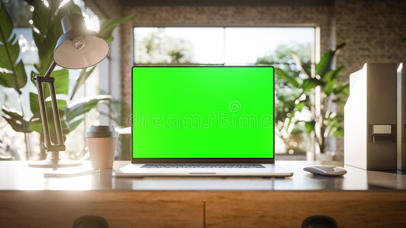 Static Frame with a Laptop on a Desk in a Stylish Home Office Interior ...