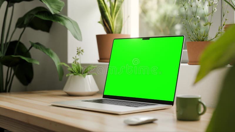 Static Frame with a Laptop on a Desk in a Stylish Home Office Interior ...