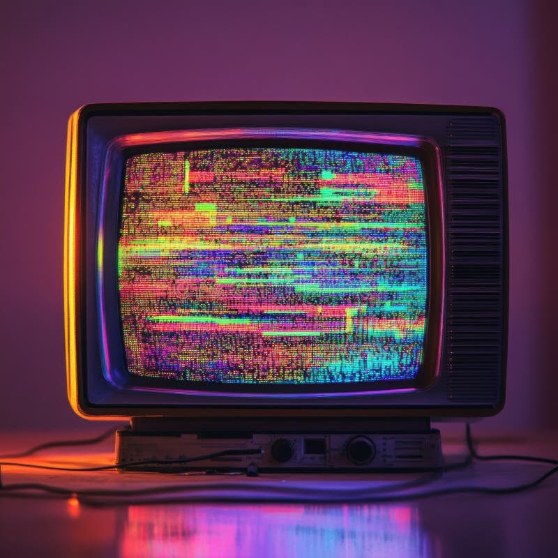 Retro Television Displaying Colorful Glitch Patterns and Static in a ...