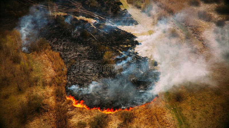 Static Shot Elevated Aerial Drought Bush Fire and Smoke. Wild Op Stock ...
