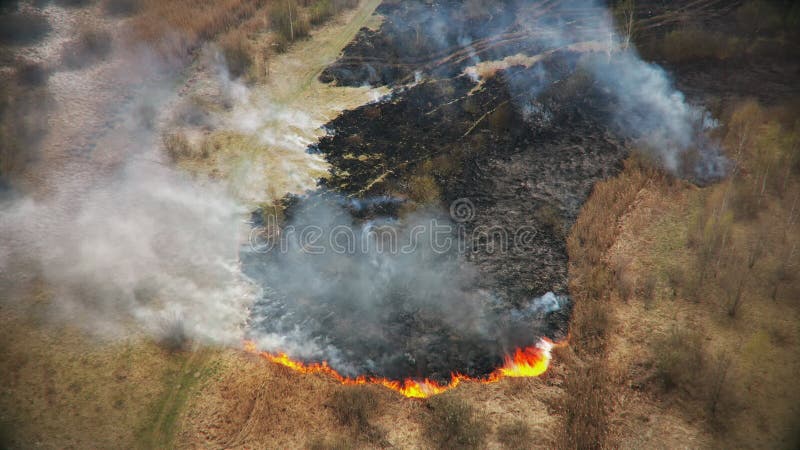 Static Shot Elevated Aerial Drought Bush Fire and Smoke. Wild Open Fire ...