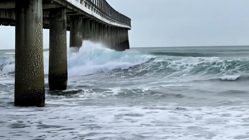 Static Shot of a High Tide at Ocean Beach Pier, with Sky in the ...