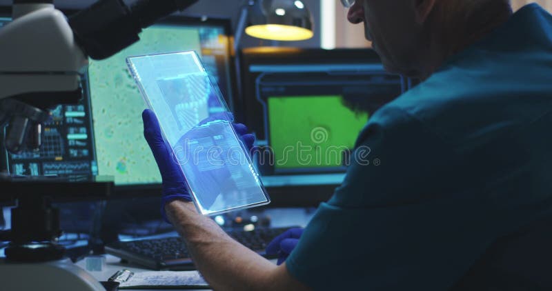 Scientist Using Holographic Display Screen Stock Image - Image of ...