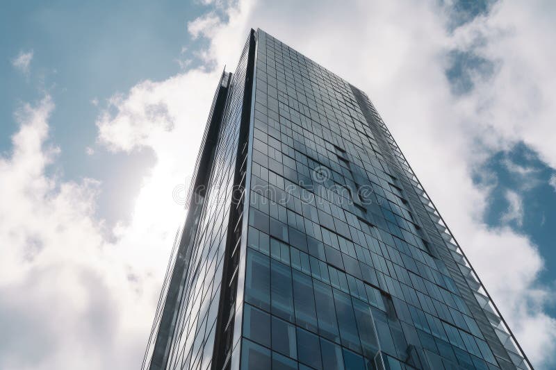 Static Shot of Modern Skyscraper, with Clouds Visible in the Sky and ...