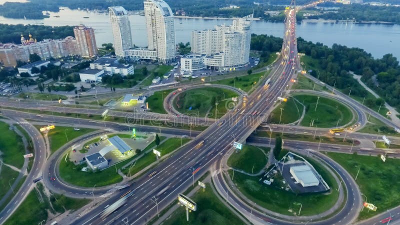 Static Vertical Top Down Aerial View of Traffic on Freeway Interchange ...