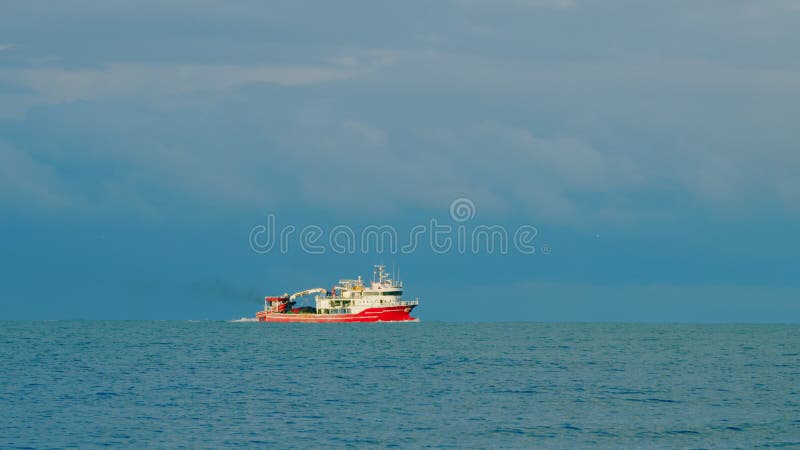 Fishing Boat on Sea. Fishing Ship in Sea. Small Boat Float. Static View ...
