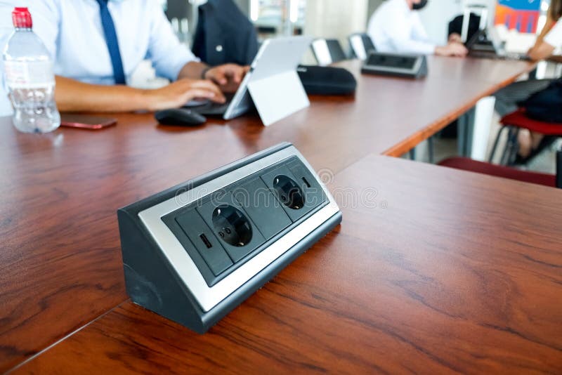 Station with Electrical Outlets on a Desk in a Work Room Stock Photo ...