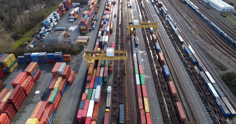 Station with Freight Trains and Containers Stock Footage - Video of ...