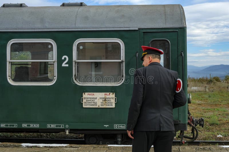 Station Master in Front of a Train at the Bansko Narrow Gauge Railway ...