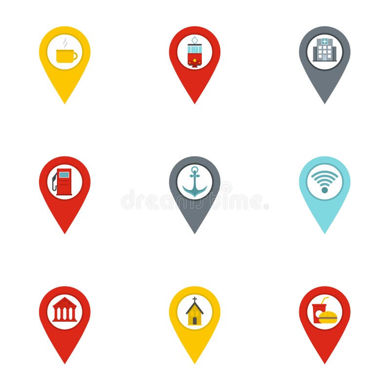 Map Pins Icon Set, Color Outline Style Stock Vector - Illustration of ... Map Pins Icon Set, Color Outline Style Stock Vector - Illustration of ...