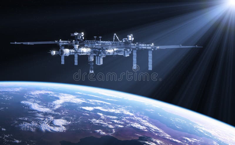 Station Spatiale Internationale Dans Les Rayons De Sun Illustration ...