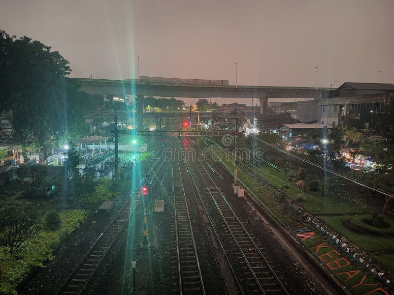 Station Train Dawn Rail Bridge Lamp Sign Stock Image - Image of train ...
