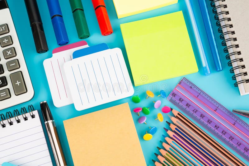 Stationary on blue stock image. Image of learning, school - 187656337
