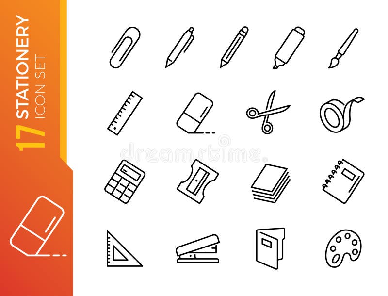 Minimal Stationary Line Icon Set Stock Vector - Illustration of ...