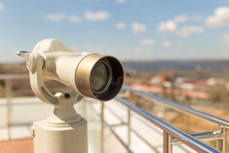 Stationary Observation Binoculars Stock Photo - Image of famous, silver ...
