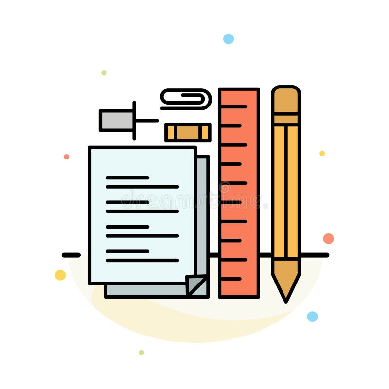 Stationary, Pencil, Pen, Notepad, Pin Abstract Flat Color Icon Template ...