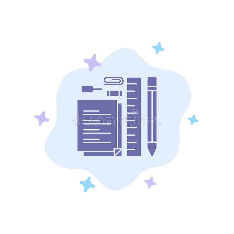 Stationary, Pencil, Pen, Notepad, Pin Blue Icon on Abstract Cloud ...