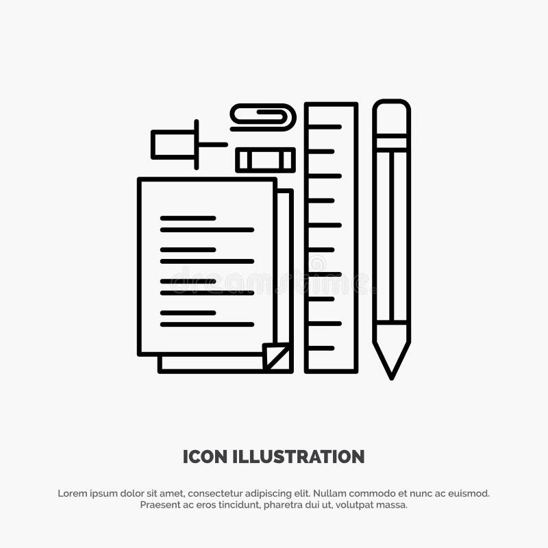 Stationary, Pencil, Pen, Notepad, Pin Line Icon Vector Stock Vector ...