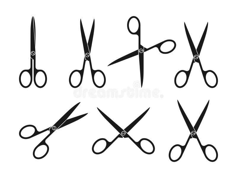 Stationary Scissor Glyph Icon Cutting Tools Set Stock Vector ...