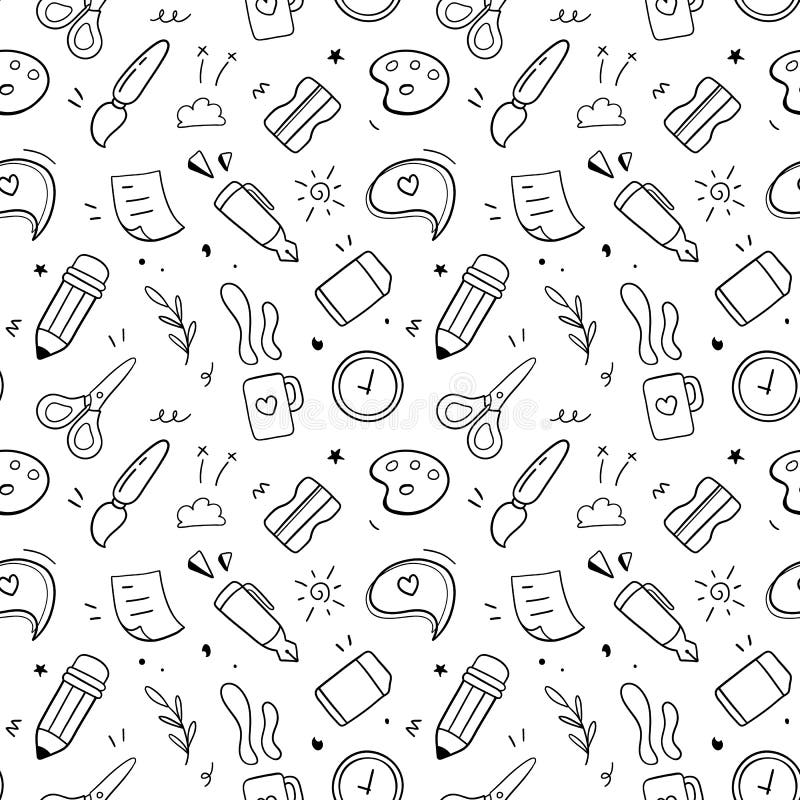 Stationary Set Vector Illustration. Doodle Drawing Design Concept Stock ...