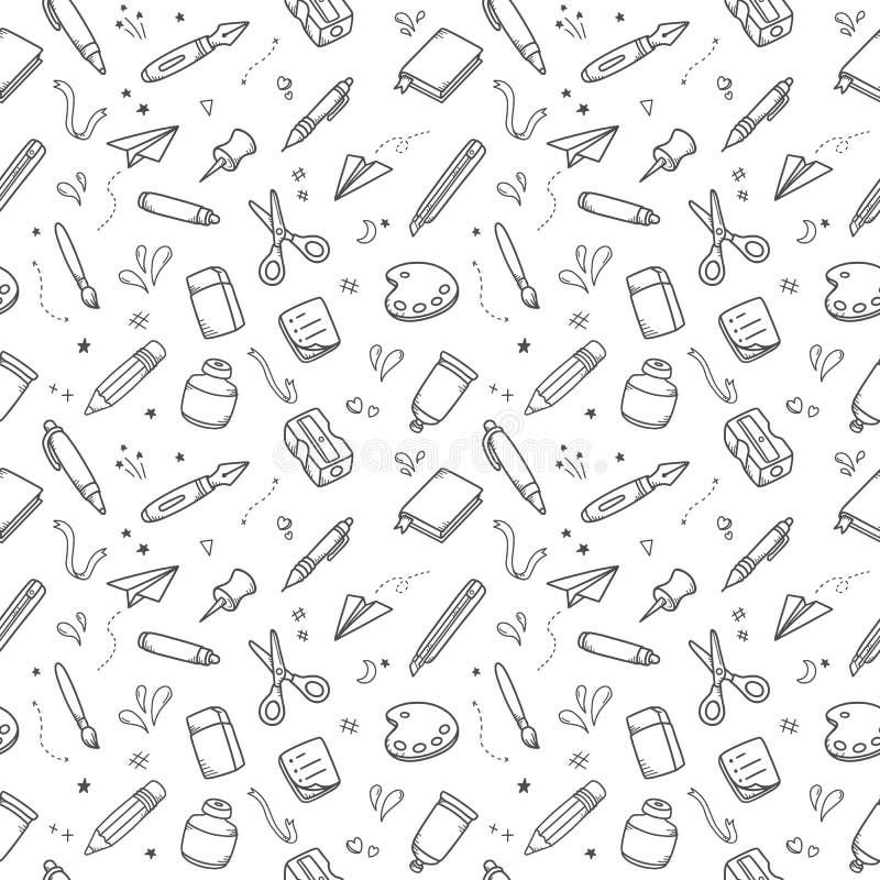Stationary Sketch Seamless Pattern. Cute Vector Illustration. Stock ...