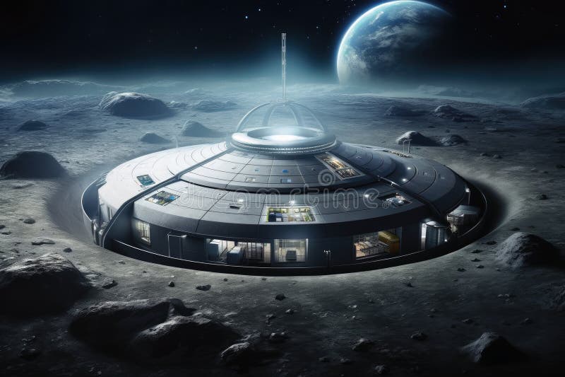 A Stationary Space Station on the Moon Stock Illustration ...