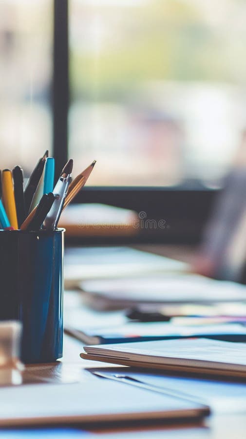 Stationery Displayed in a Busy Office Environment with Background Blur ...