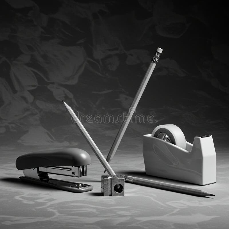 Stationery Items Arranged Creatively on a Surface. Features a Stapler ...
