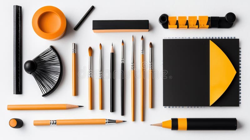 Stationery Items in Black and Orange Colors Stock Illustration ...