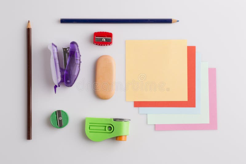 Severals stationery items stock image. Image of rubber - 238269947